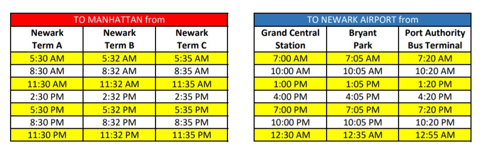 Coach USA / Newark Airport Express ‐ Temporary Schedule Effective July 20, 2020 Until Further ...